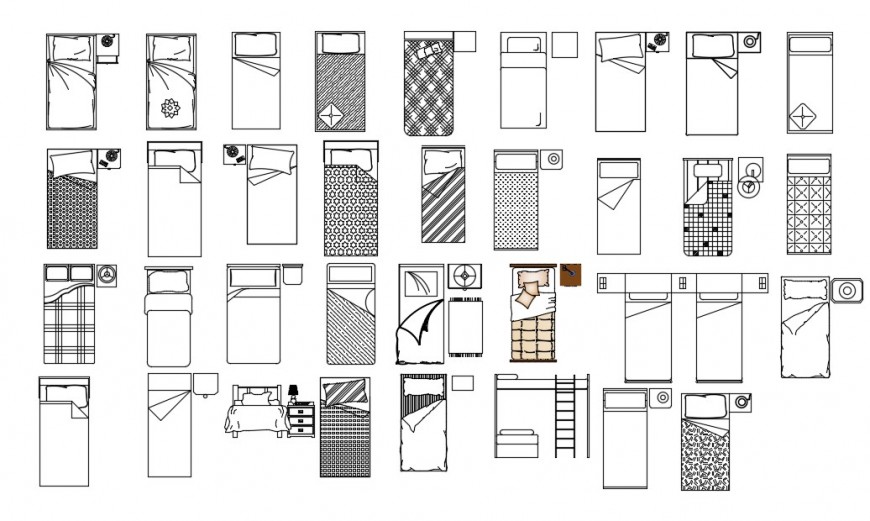 CAd drawings details of top elevation of single bed
